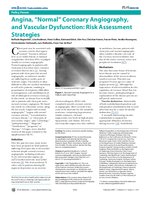 (PDF) Angina, “Normal” Coronary Angiography, and Vascular Dysfunction ...