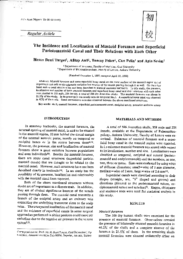 (PDF) The incidence and localization of mastoid foramen and superficial ...