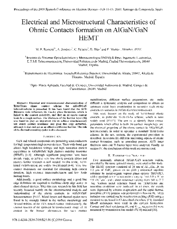 (PDF) Electrical and Microstructural Characteristics of Ohmic Contacts formation on AlGaN/GaN HEMT