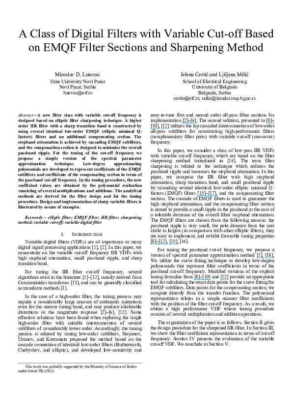 (PDF) A class of digital filters with variable cut-off based on EMQF ...