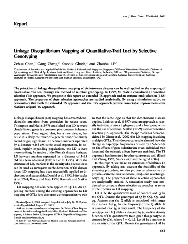 Pdf Linkage Disequilibrium Mapping Of Quantitative Trait Loci By