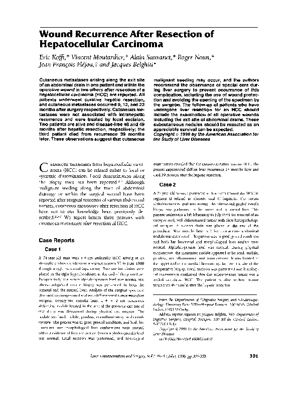 (PDF) Wound recurrence after resection of hepatocellular carcinoma