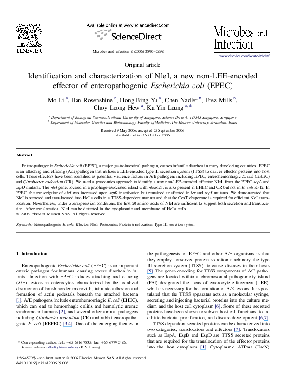 (PDF) Identification and characterization of NleI, a new non-LEE ...
