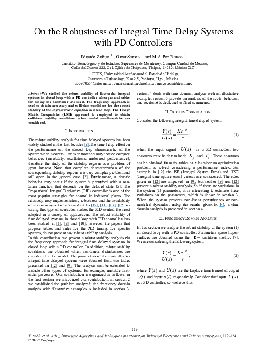 (PDF) On the Robustness of Integral Time Delay Systems with PD Controllers