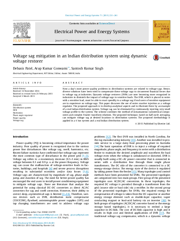 Pdf Voltage Sag Mitigation In An Indian Distribution System Using