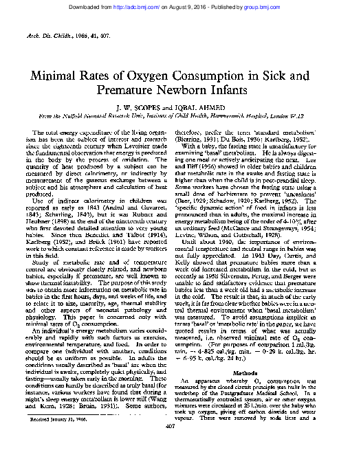 (PDF) Minimal Rates of Oxygen Consumption in Sick and Premature Newborn ...