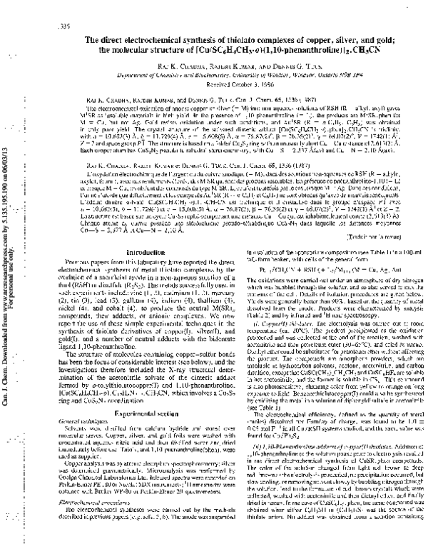 (PDF) The direct electrochemical synthesis of thiolato complexes of ...