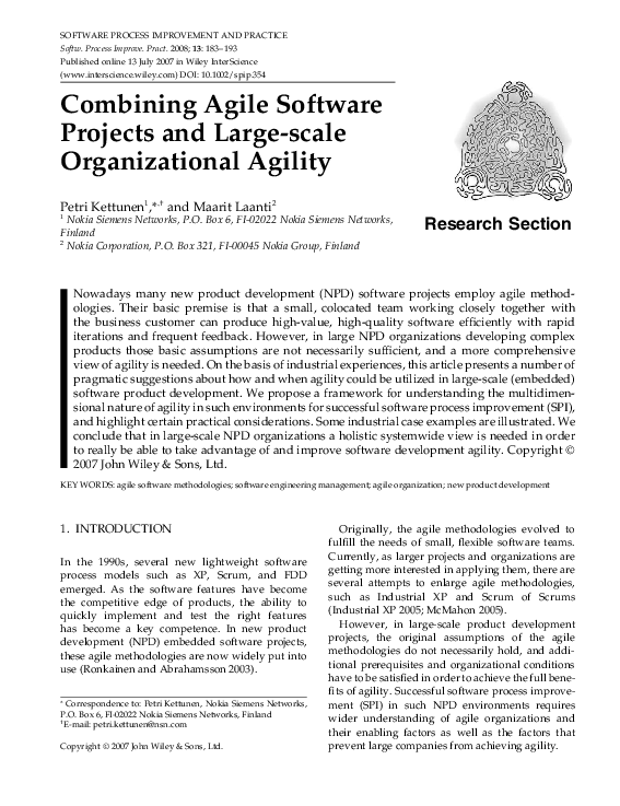 (PDF) Combining agile software projects and large-scale organizational agility