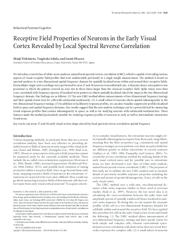 (PDF) Receptive field properties of neurons in the early visual cortex revealed by local ...