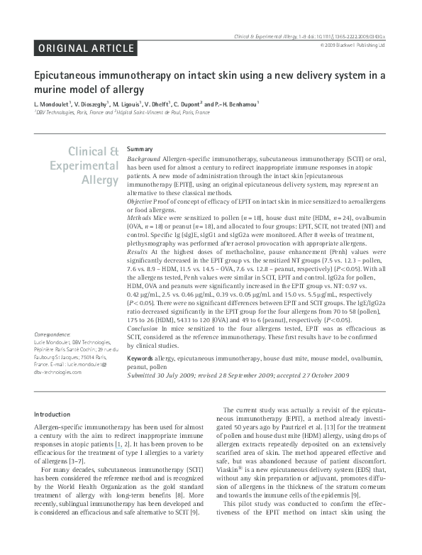 (PDF) Epicutaneous immunotherapy on intact skin using a new delivery ...