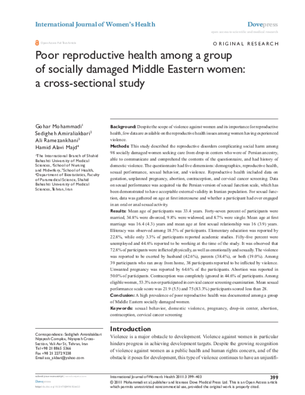 (PDF) Poor reproductive health among a group of socially damaged Middle ...