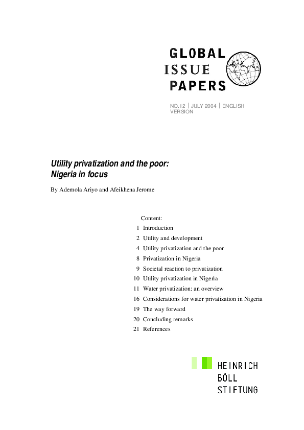 (PDF) Utility privatization and the poor: Nigeria in focus