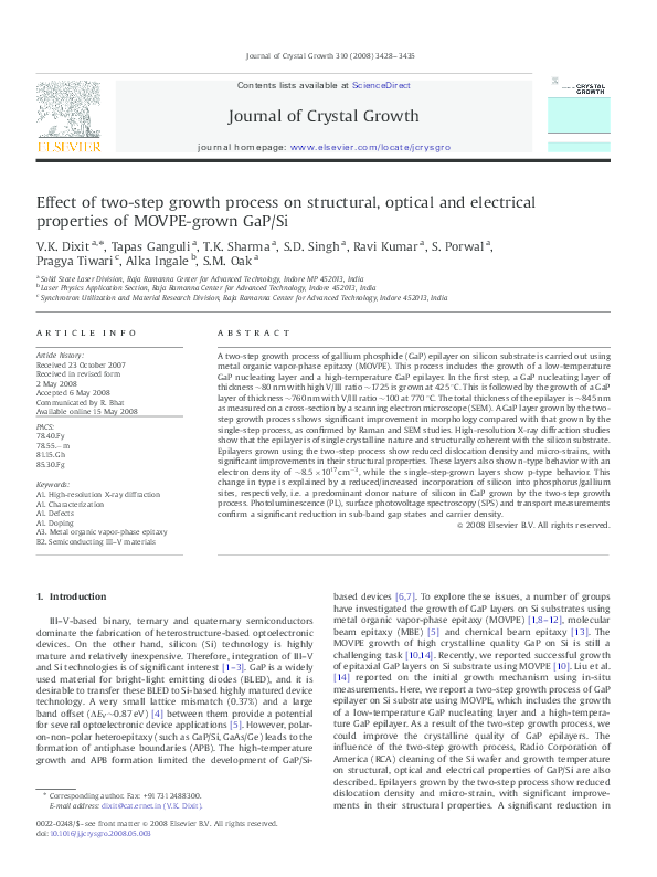 (PDF) Effect of two-step growth process on structural, optical and electrical properties of ...