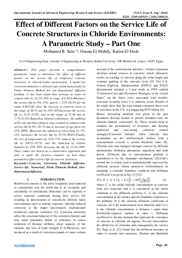 (PDF) Effect of Different Factors on the Service Life of Concrete Structures in Chloride ...