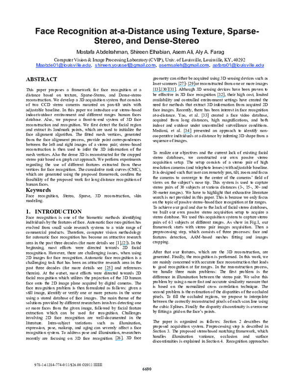 Pdf Face Recognition At A Distance Using Texture Sparse Stereo And