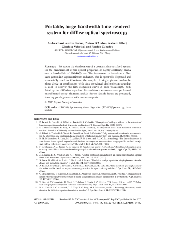 (PDF) Portable, large-bandwidth time-resolved system for diffuse optical spectroscopy