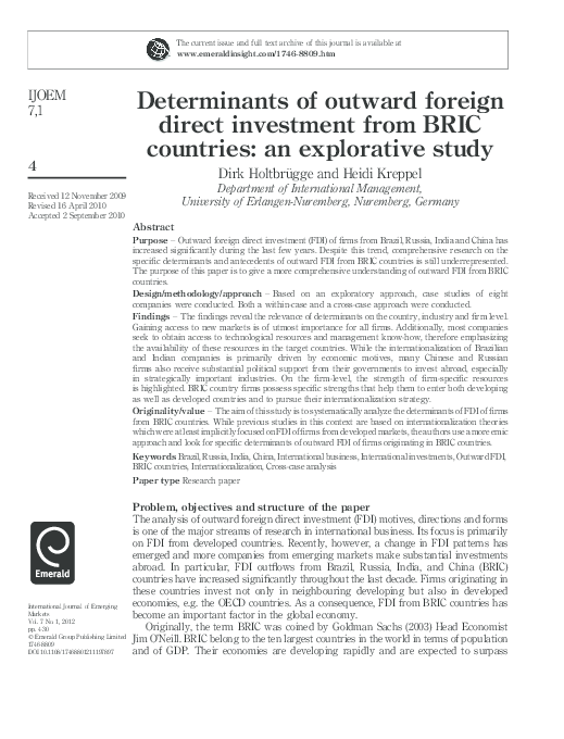 (PDF) The determinants of outward foreign direct investment: a firm ...