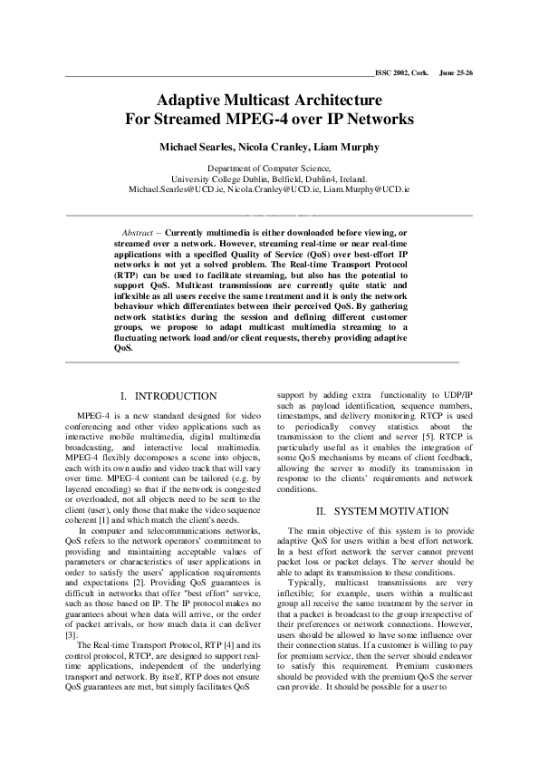 (PDF) Adaptive Multicast for MPEG4 Streaming QoS