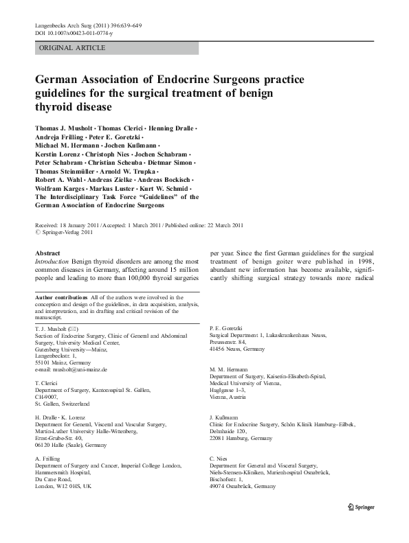 (PDF) German Association of Endocrine Surgeons practice guidelines for ...