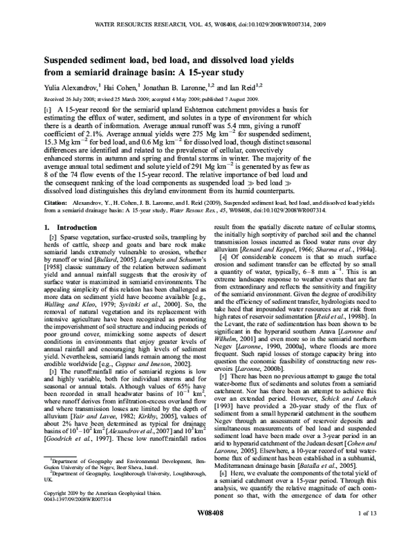 (PDF) Suspended sediment load, bed load, and dissolved load yields from ...
