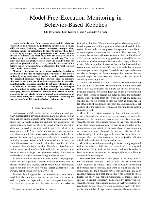 (PDF) Model-Free Execution Monitoring in Behavior-Based Robotics