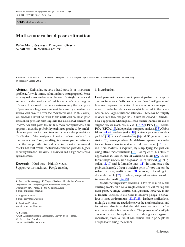 (PDF) Multi-camera head pose estimation