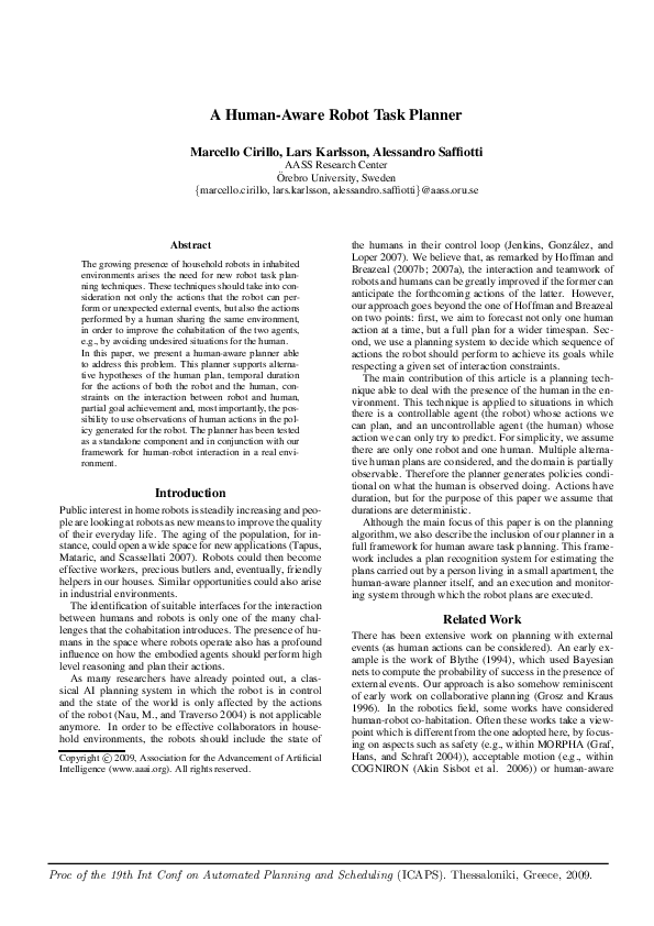 (PDF) A Human-Aware Robot Task Planner