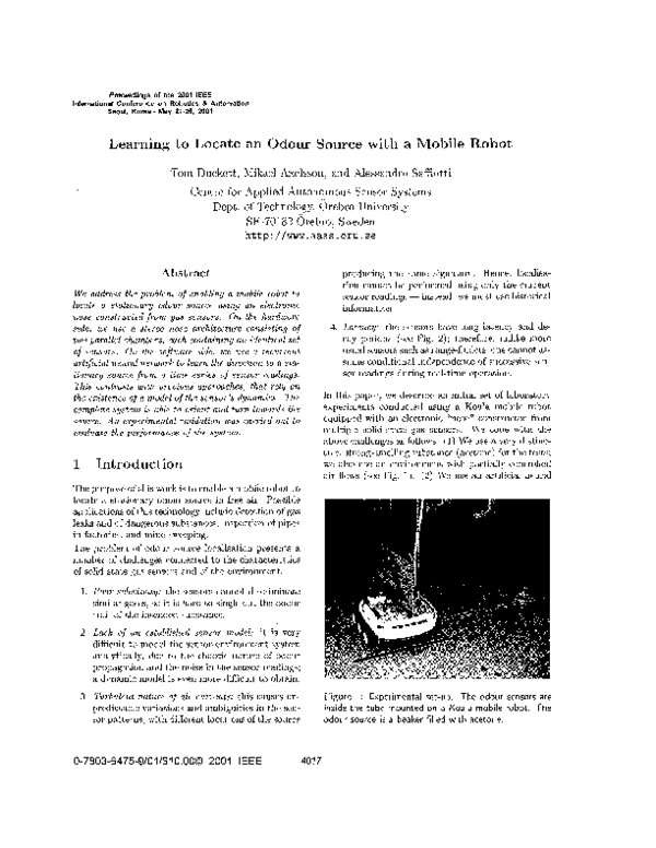 (PDF) Learning to locate an odour source with a mobile robot