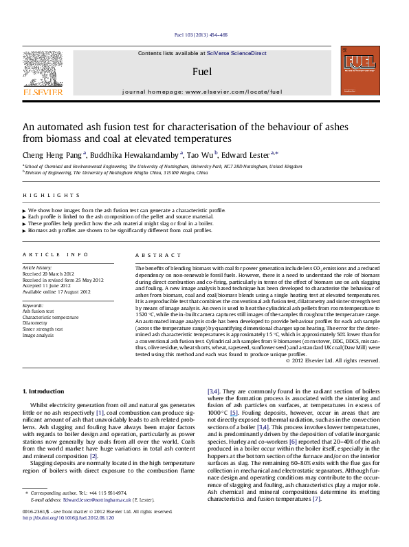 (PDF) An automated ash fusion test for characterisation of the ...