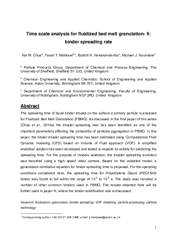 (PDF) Time scale analysis for fluidized bed melt granulation III ...
