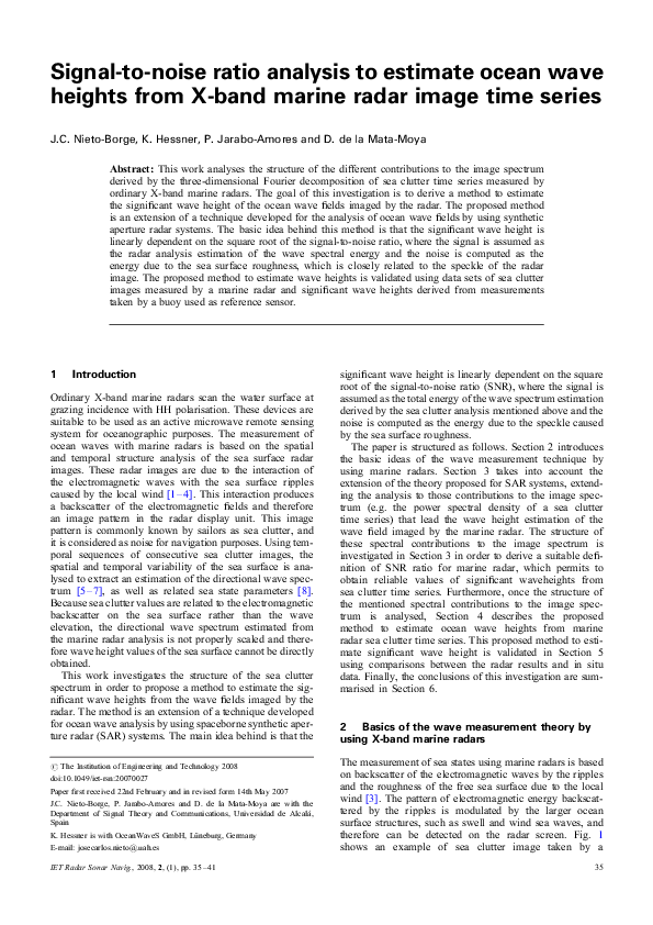 (PDF) Signal-to-noise ratio analysis to estimate ocean wave heights from X-band marine radar ...