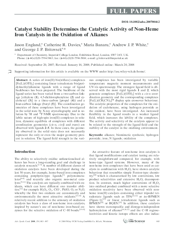(PDF) Catalyst Stability Determines the Catalytic Activity of Non-Heme ...