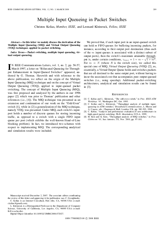 (PDF) Multiple Input Queueing in Packet Switches