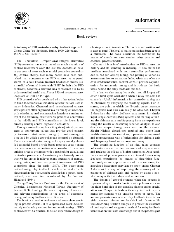 (PDF) Autotuning of PID controllers: relay feedback approach