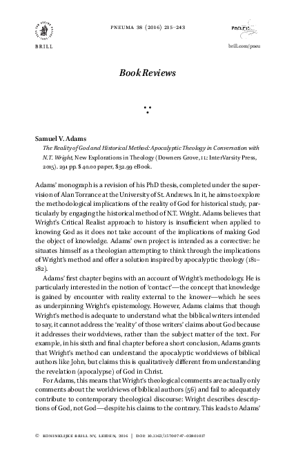 (PDF) The Reality of God and Historical Method: Apocalyptic Theology in ...