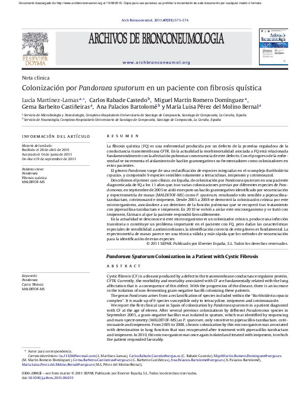 (PDF) Pandoraea sputorum colonization in a patient with cystic fibrosis