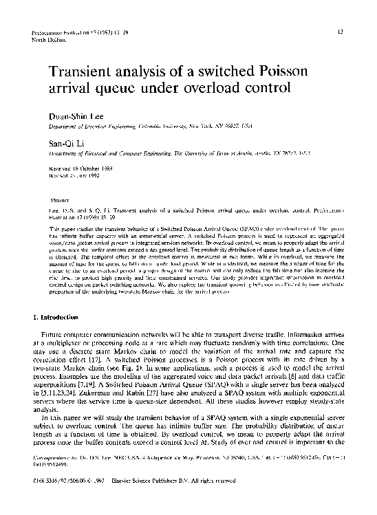 Pdf Transient Analysis Of A Switched Poisson Arrival Queue Under Overload Control