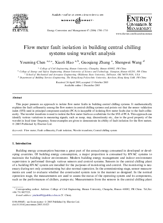 (PDF) Flow meter fault isolation in building central chilling systems ...