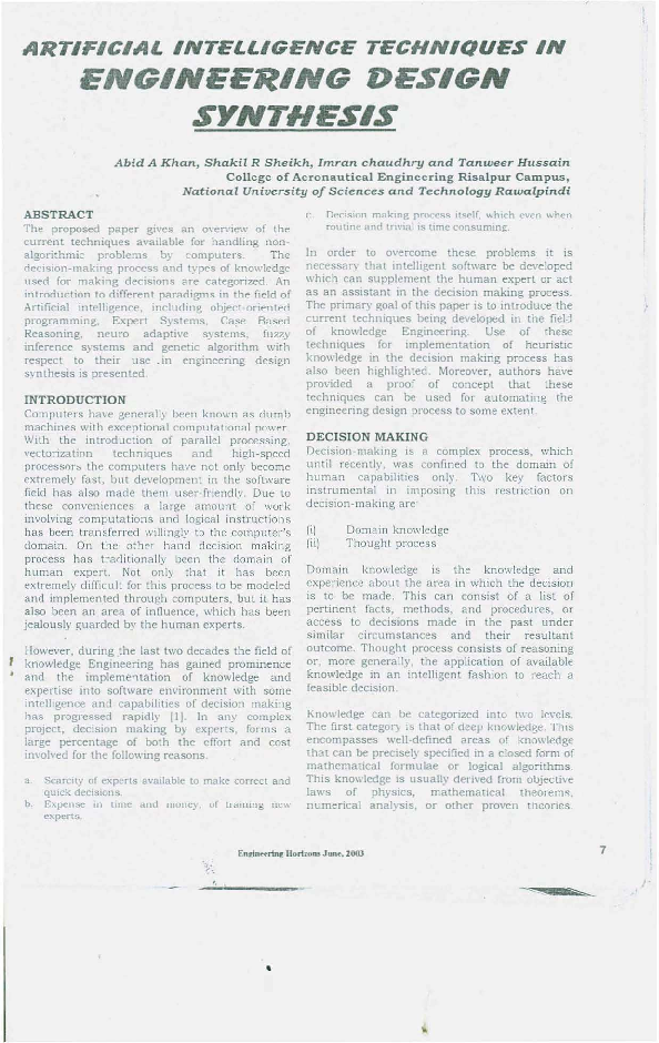 (PDF) Artificial Intelligence Techniques in Engineering Design Synthesis