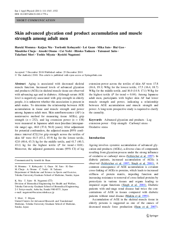(PDF) Skin advanced glycation end product accumulation and muscle ...