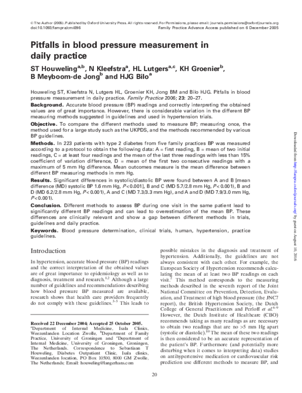 (PDF) Pitfalls in blood pressure measurement in daily practice