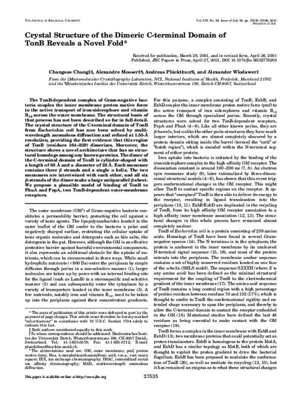 Crystal structure of the dimeric C-terminal domain of TonB reveals a ...