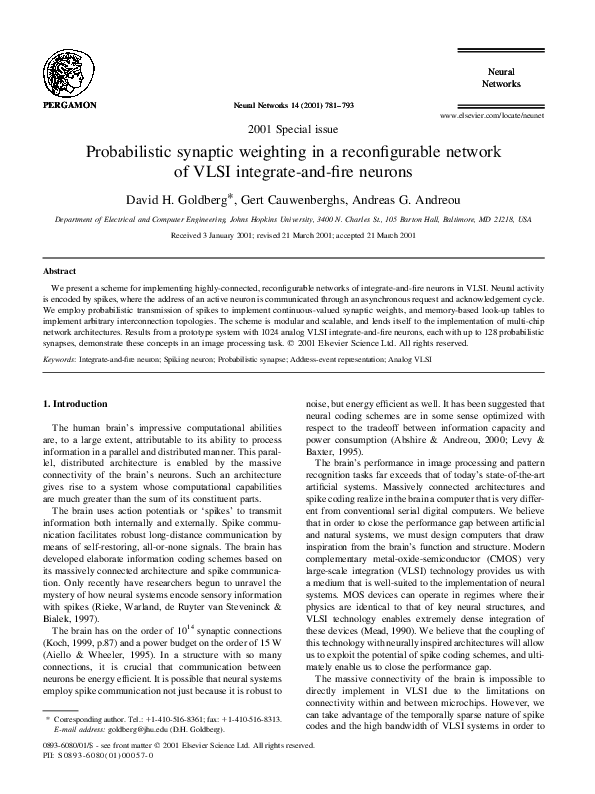 (PDF) Probabilistic synaptic weighting in a reconfigurable network of VLSI integrate-and-fire ...