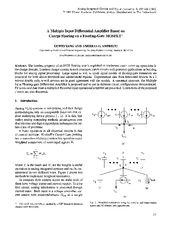(PDF) A multiple input differential amplifier based on charge sharing on a floating-gate MOSFET