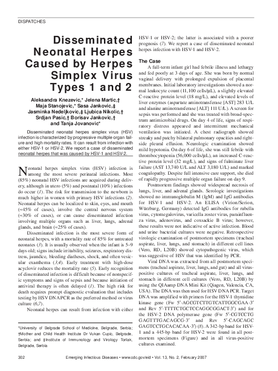 (PDF) Disseminated Neonatal Herpes Caused by Herpes Simplex Virus Types ...