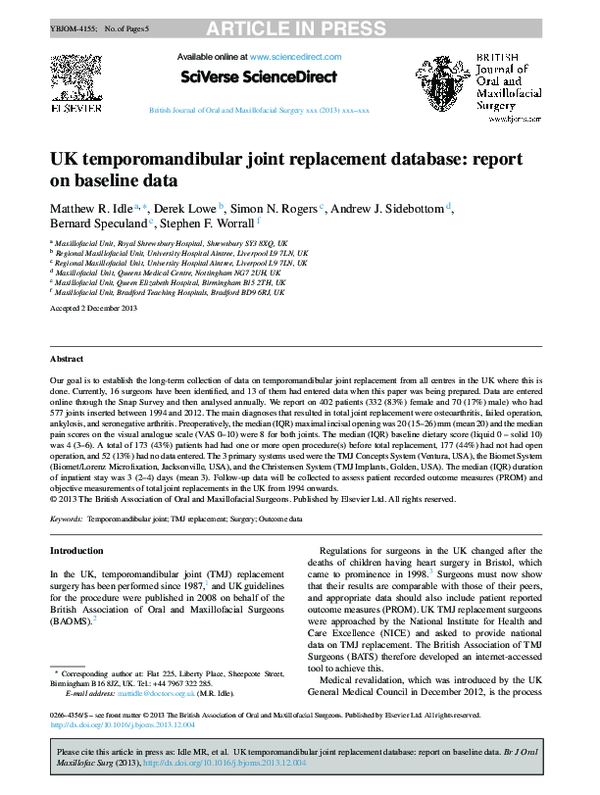 (PDF) National case registration of temporomandibular joint replacement ...