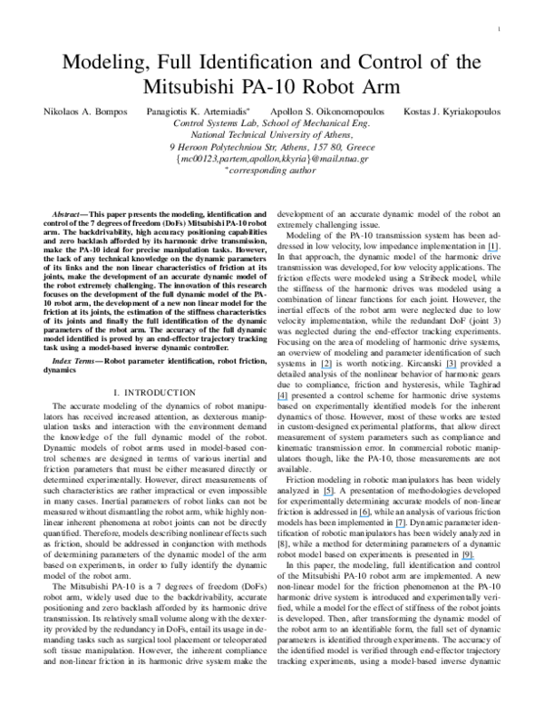 (PDF) Modeling, full identification and control of the mitsubishi PA10 robot arm