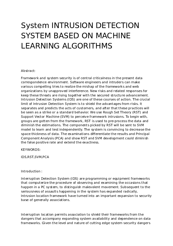 Doc System Intrusion Detection System Based On Machine Learning Algorithms
