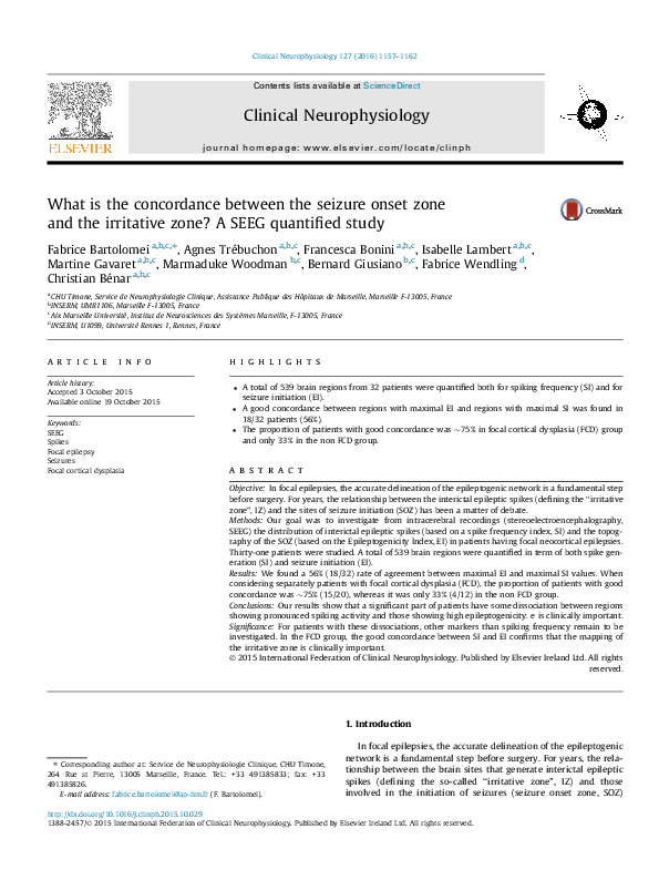 (PDF) What is the concordance between the seizure onset zone and the ...