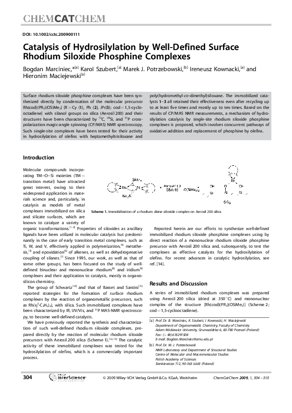 (PDF) Catalysis of Hydrosilylation by Well-Defined Surface Rhodium ...